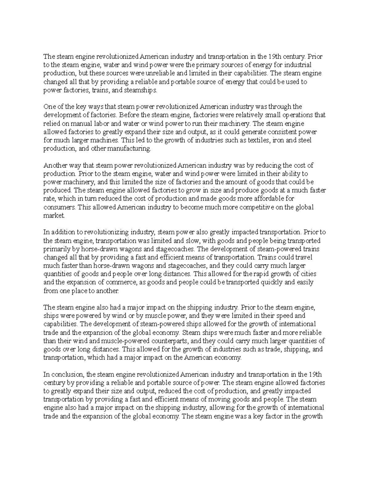 The steam engine - Prior to the steam engine, water and wind power were ...