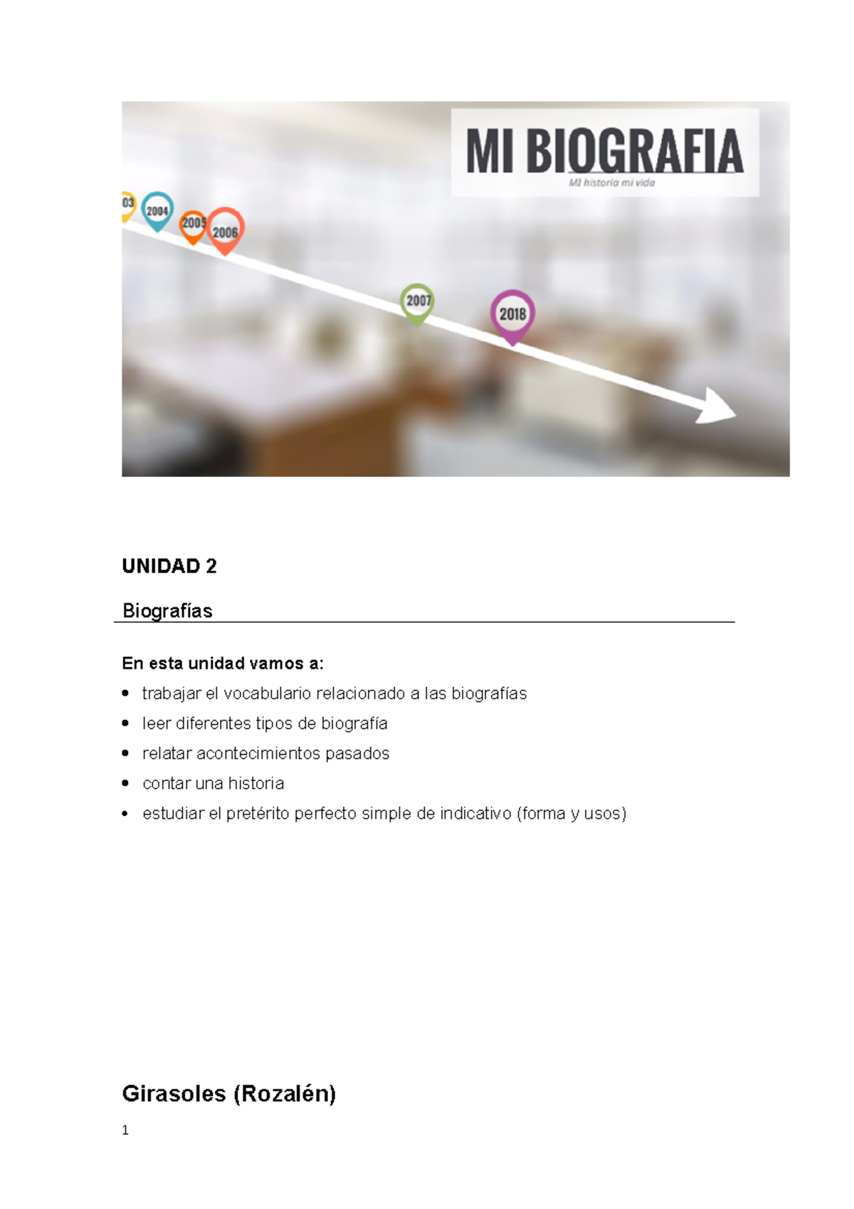 Unidad 2 Biografías - ESPANHOL - UNIDAD 2 Biografías En esta unidad ...