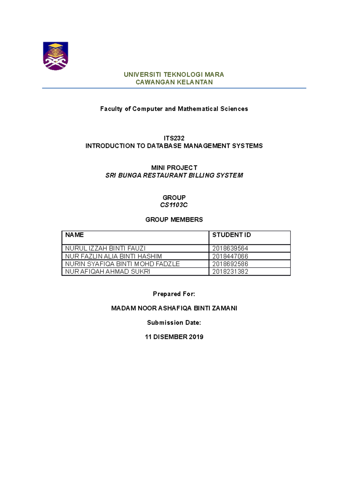Report its - its232 - UNIVERSITI TEKNOLOGI MARA CAWANGAN KELANTAN ...