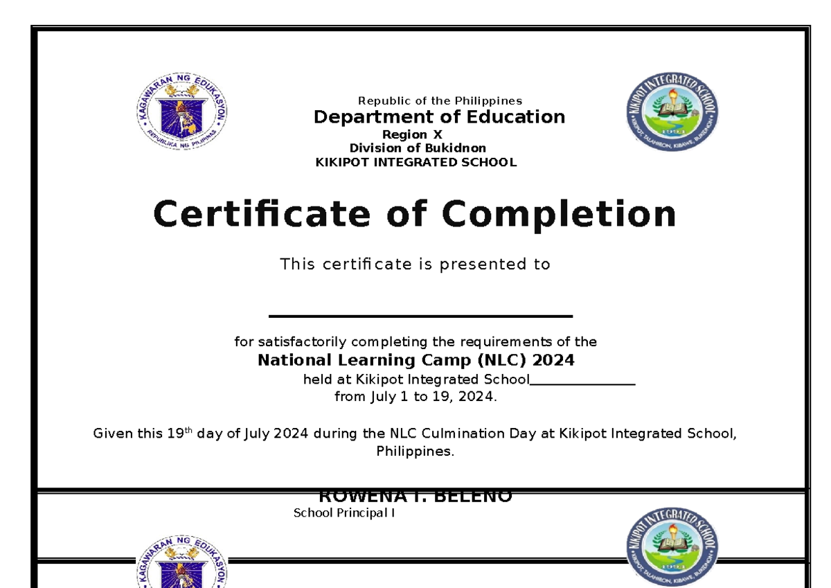 V2-NLC-Certificate-of-Completion Learner - ______________________ Republic of the Philippines ...