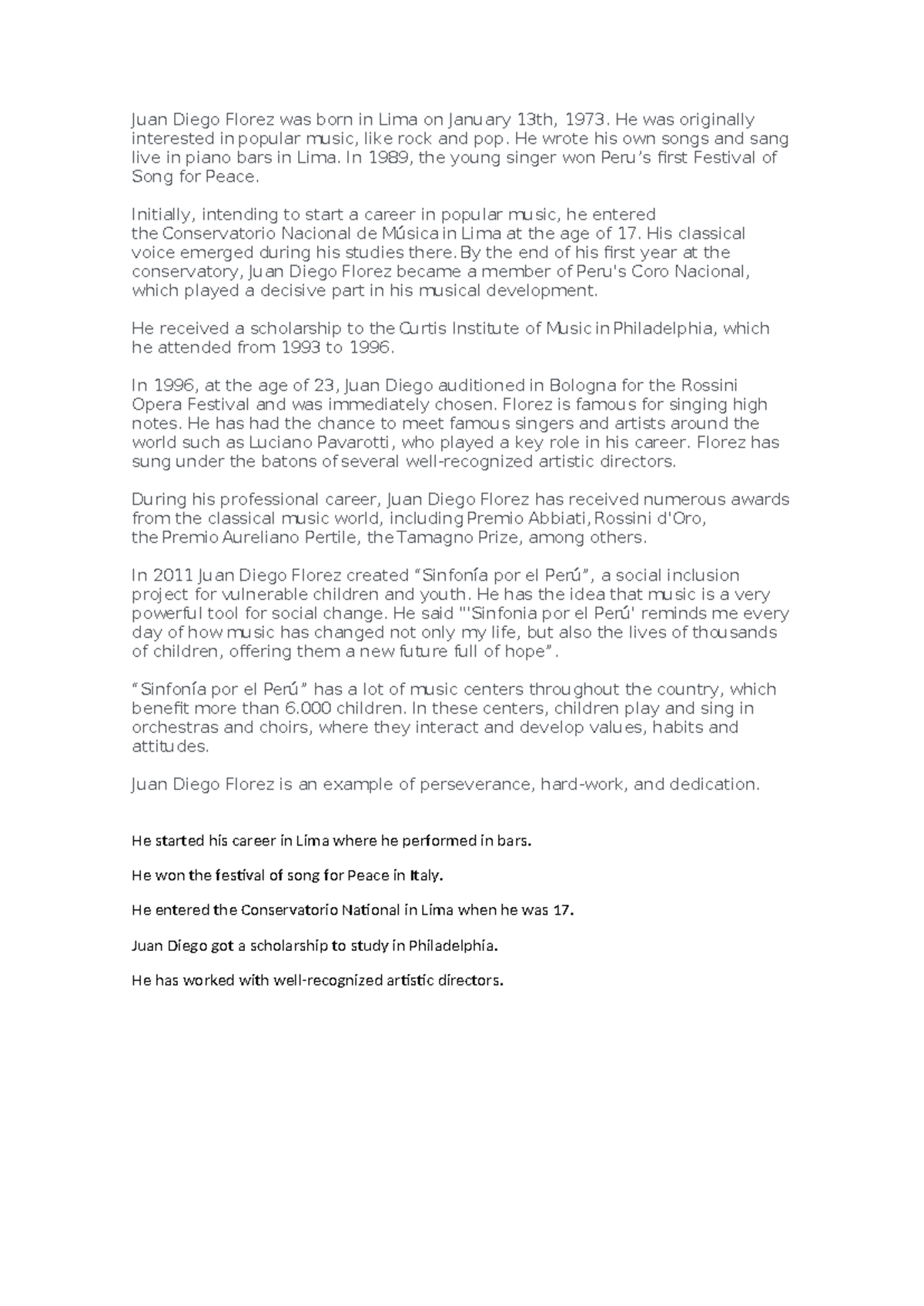 S09-ingles IV - Ingles IV - Juan Diego Florez was born in Lima on January 13th, 1973. He was ...