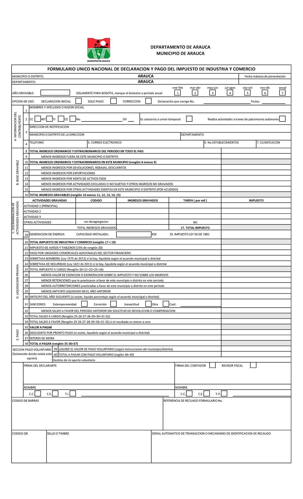 Formulario ICA Arauca - tecnico profesional - MUNICIPIO O DISTRITO: 1 2 ...