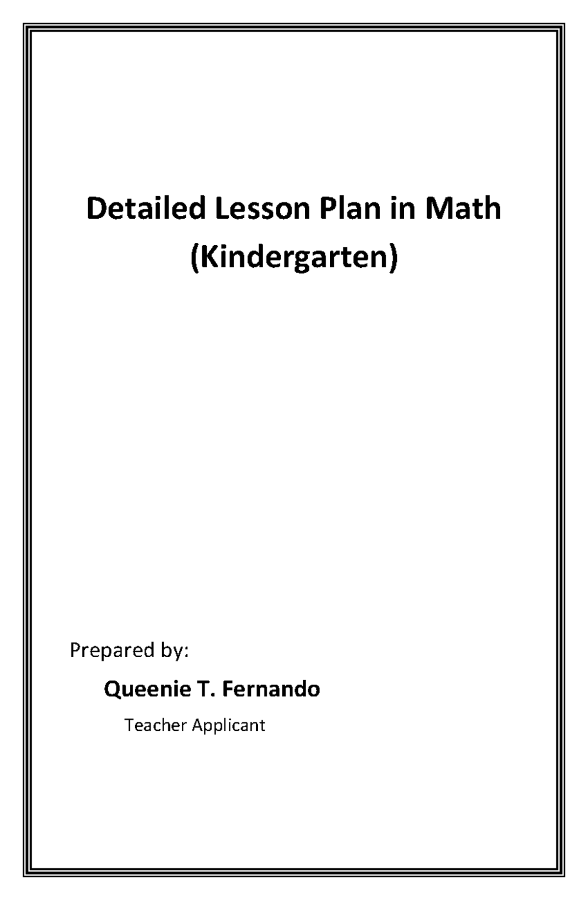 Lesson Plan (sample) - Detailed Lesson Plan in Math (Kindergarten ...