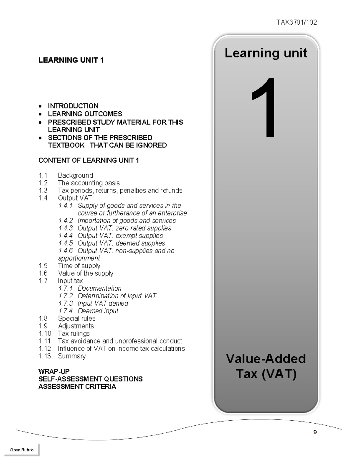 TAX3701 2023 TL 102 Learning unit 1 - TAX3701/ LEARNING UNIT 1 INTRODUCTION LEARNING OUTCOMES ...