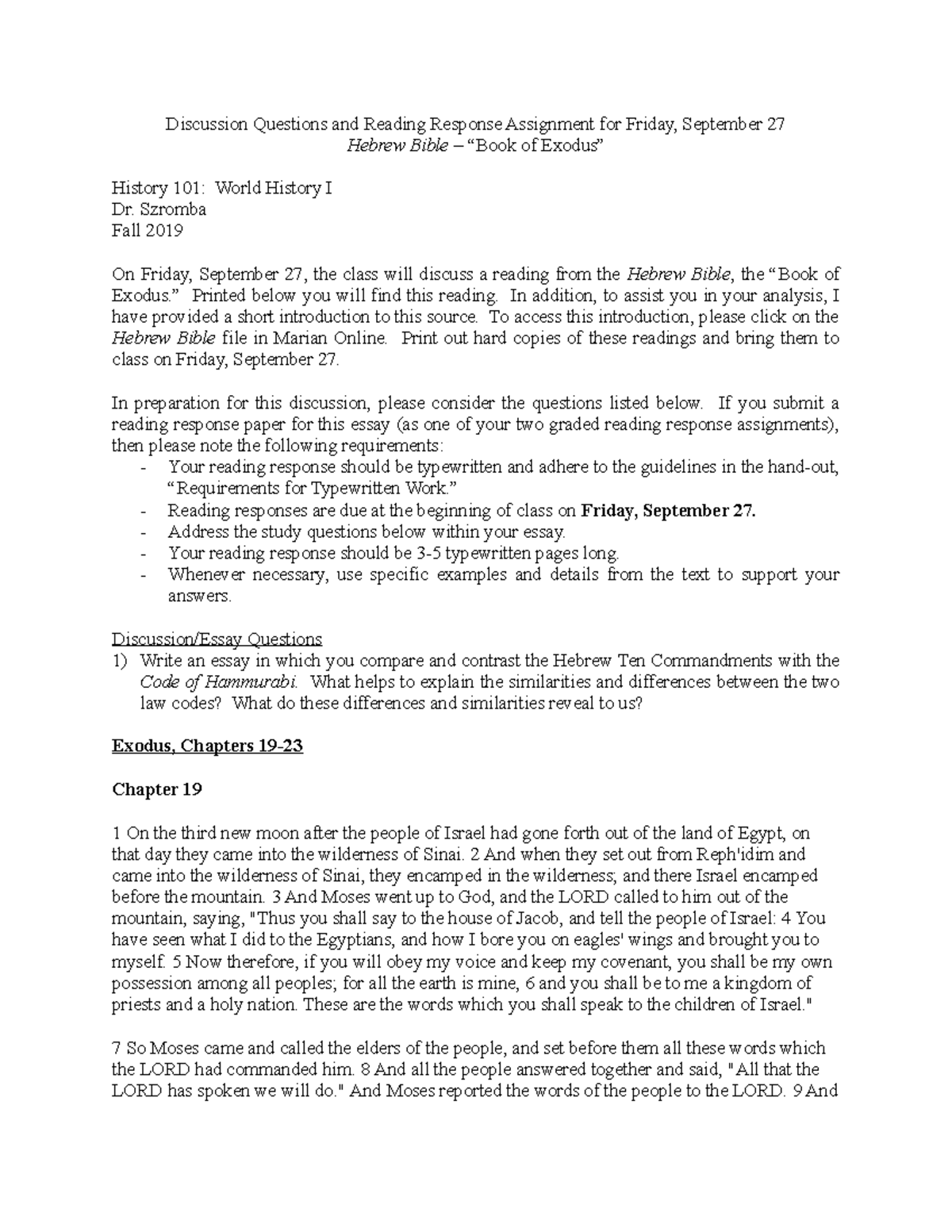 Discussion Questions and Writing Assignment for Friday, September 27 ...
