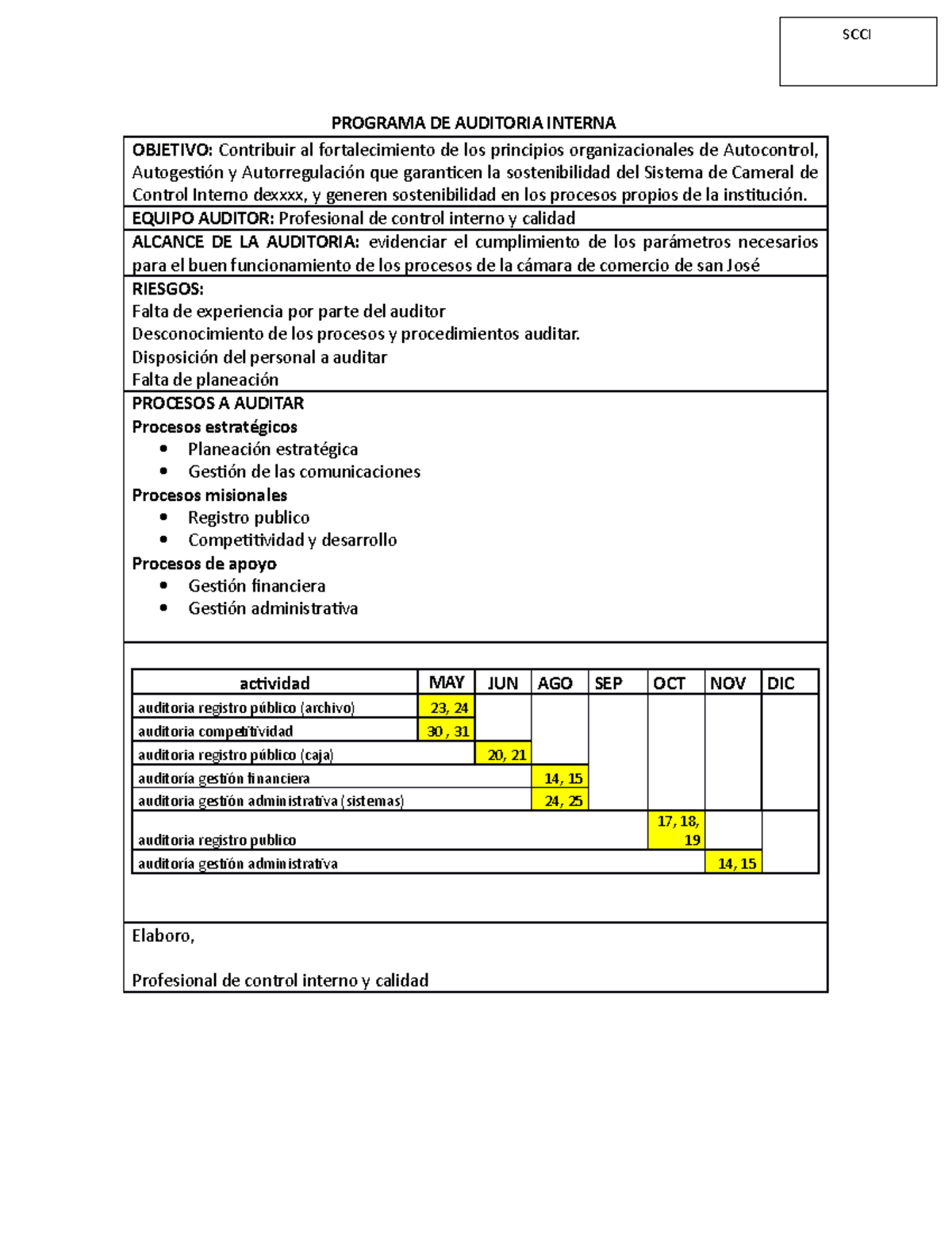 Anexo 11 - Programa DE Auditoria Interna - PROGRAMA DE AUDITORIA ...