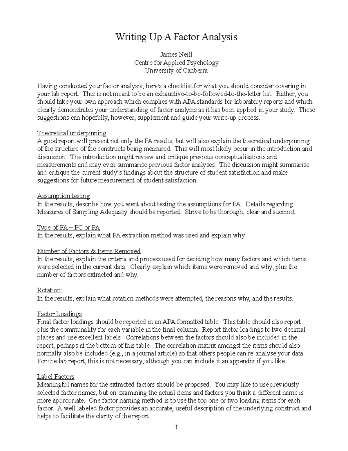 Writing Up AFactor Analysis - Writing Up A Factor Analysis James Neill ...