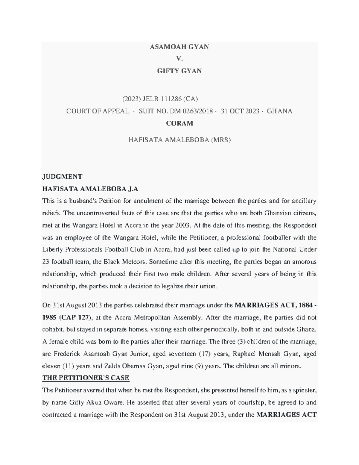 Asamoah GYAN v Gifty GYAN - ASAMOAH GYAN V. GIFTY GYAN (2023) JELR ...