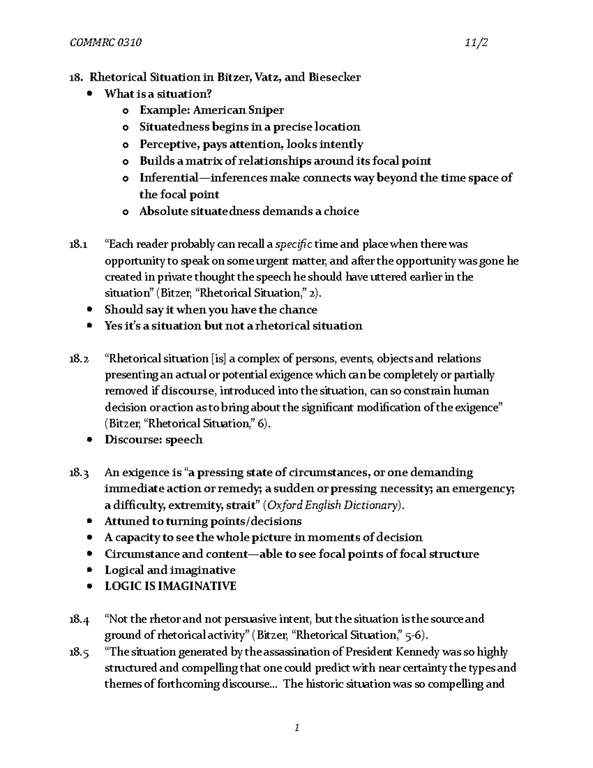 18 - Rhetorical Situation in Bitzer, Vatz, and Biesecker, Sentences ...
