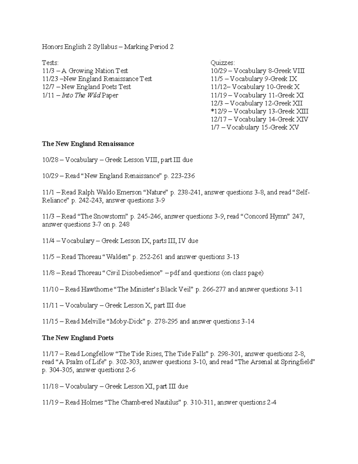 H2 MP2 Syllabus 2021-2022 - Honors English 2 Syllabus – Marking Period ...