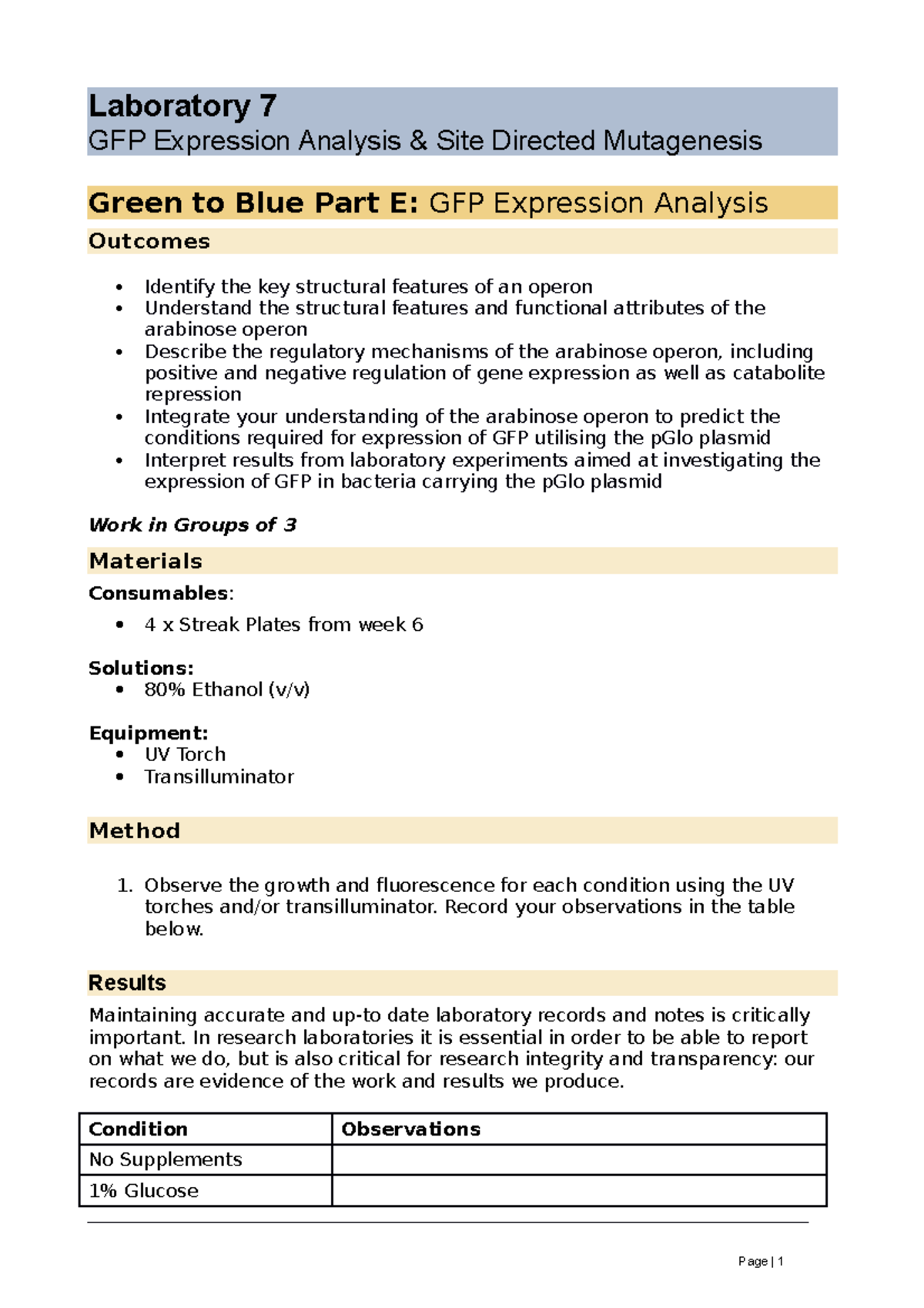 Laboratory 7 Protocol BMS1062 2023 - Laboratory 7 GFP Expression ...