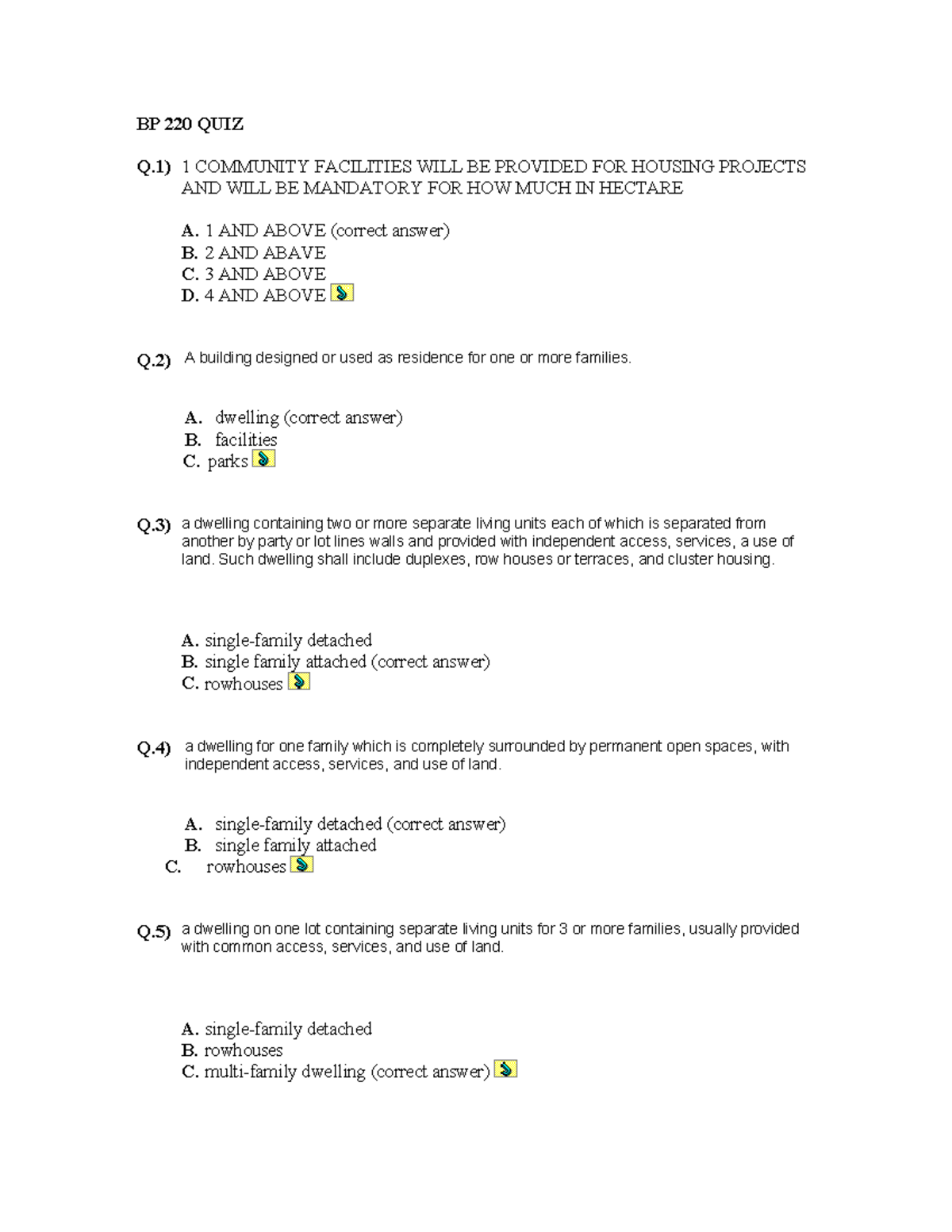 BP220 QUIZ - Bldg Laws - BP 220 QUIZ Q) 1 COMMUNITY FACILITIES WILL BE ...