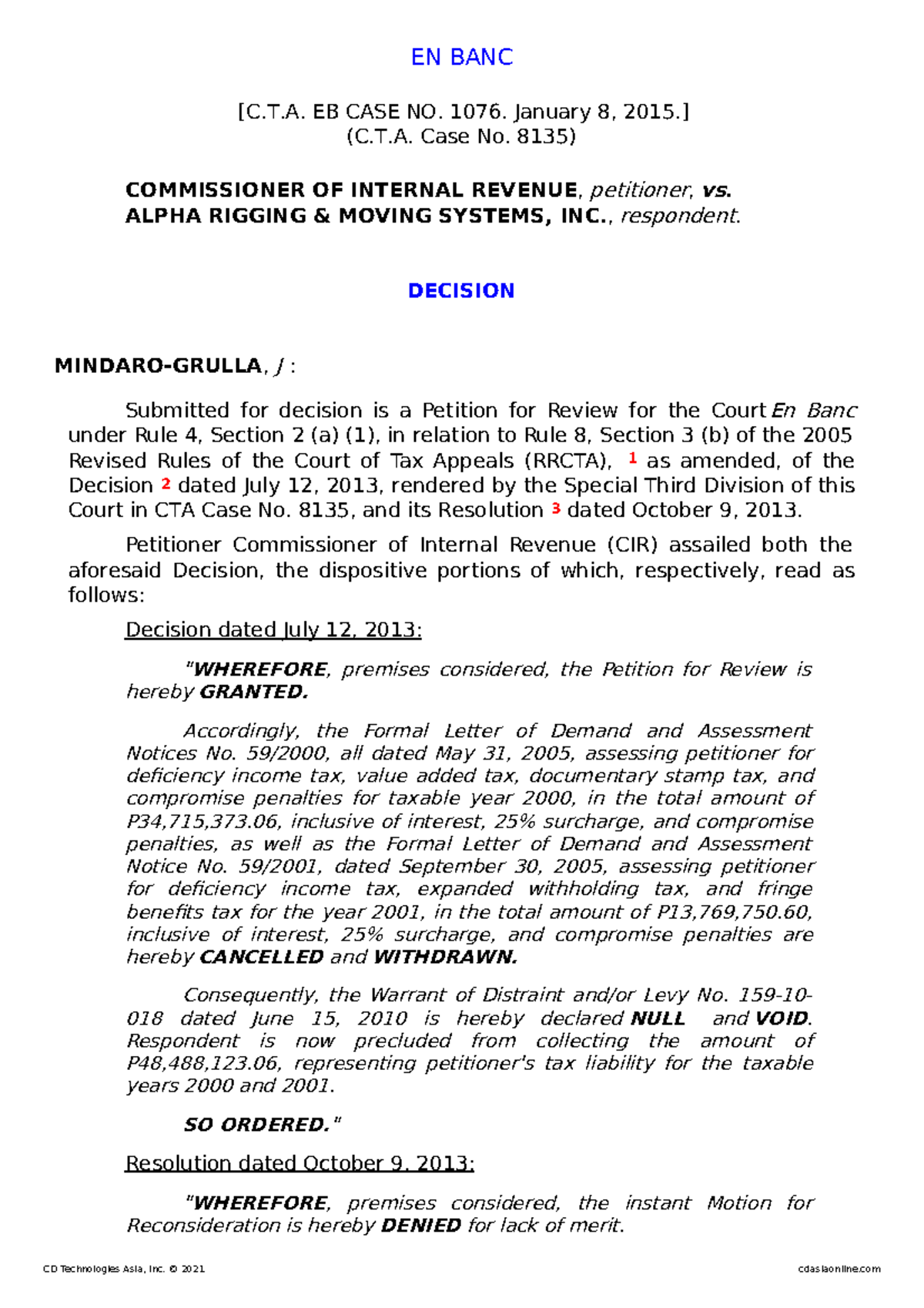 C.T.A. EB Case No. 1076 (C.T.A. Case No. 8135) - Commissioner of ...