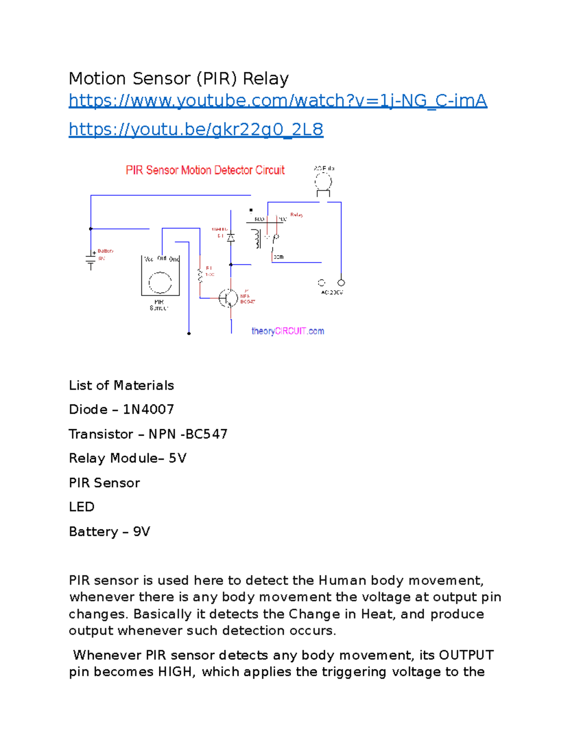 PIR Sensor - Motion Sensor (PIR) Relay youtube/watch?v=1j-NG_C-imA ...