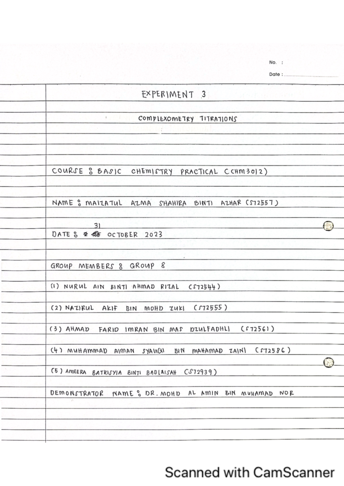 Experiment 3 complexometry titrations - basic chemistry practical - Studocu