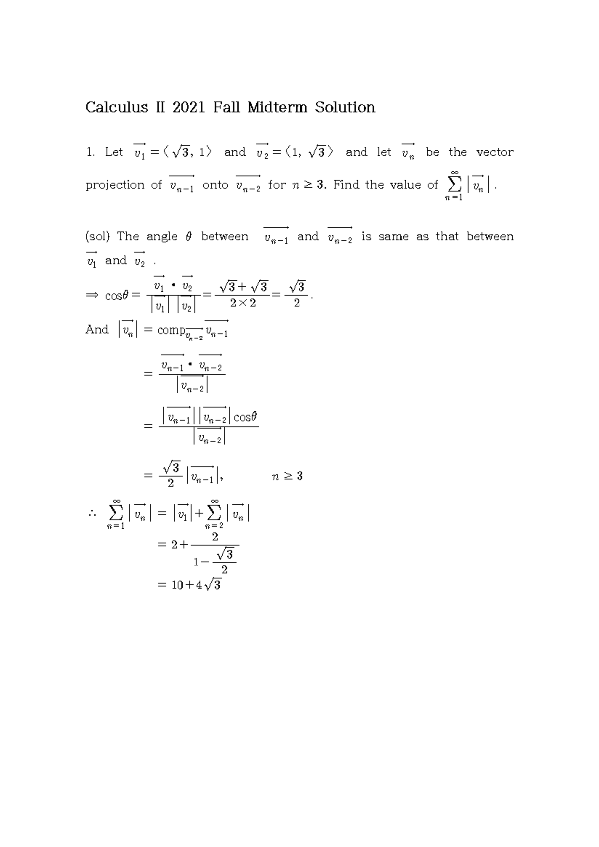 Calculus II 2021 Fall Midterm Exam Solution - Calculus II 2021 Fall ...