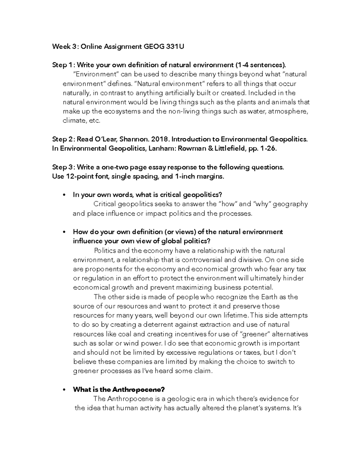 Week 3 Online Assignment 1 - Week 3: Online Assignment GEOG 331U Step 1 ...
