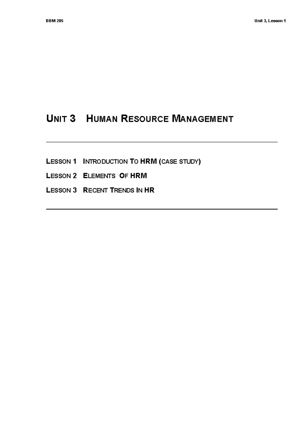 BBM 205 Unit 3 - UNIT 3 HUMAN RESOURCE MANAGEMENT LESSON 1 OVERVIEW ON ...