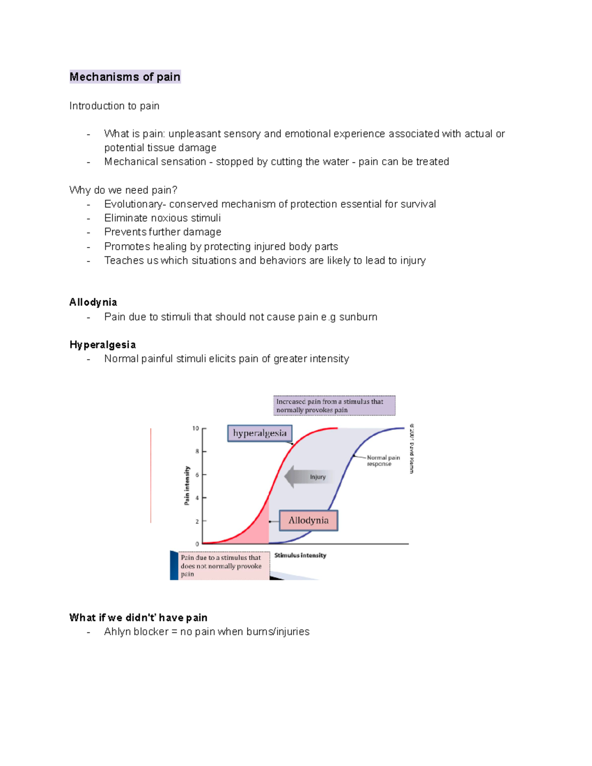 Mechanisms of pain - Lecture notes - Mechanisms of pain Introduction to ...