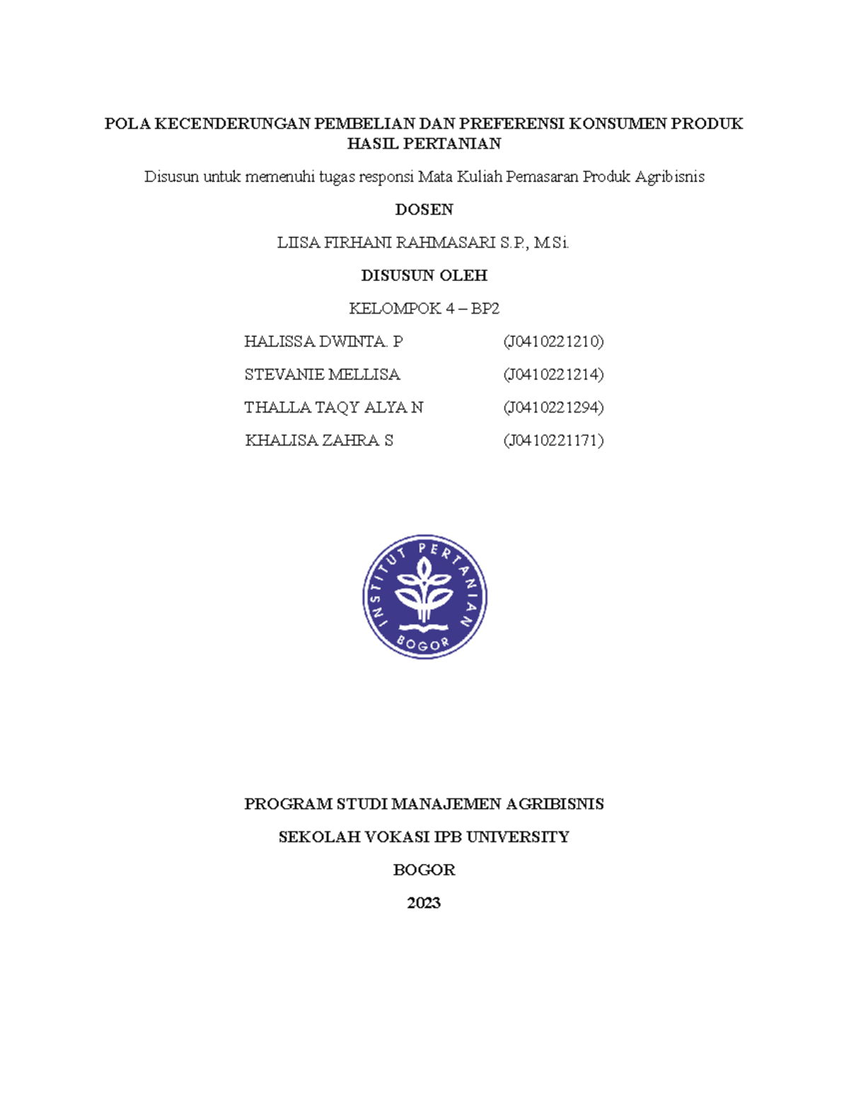 Kelompok 4 PPA TM 4 - Tugas makalah - POLA KECENDERUNGAN PEMBELIAN DAN PREFERENSI KONSUMEN ...