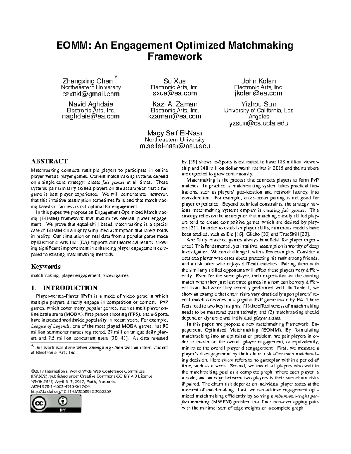 EOMM paper - EOMM: An Engagement Optimized Matchmaking Framework ...