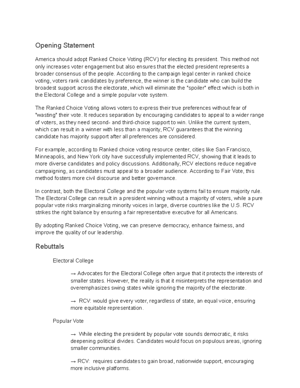 Position 3 Debate-2 - debate - Opening Statement America should adopt ...