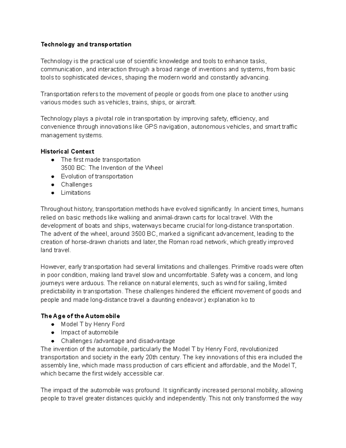 Write up transportation - Technology and transportation Technology is ...