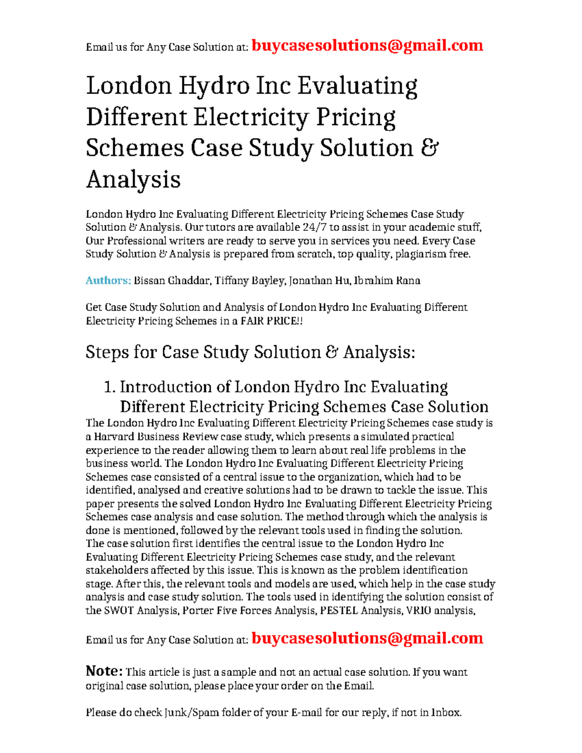 London Hydro Inc Evaluating Different Electricity Pricing Schemes Case ...