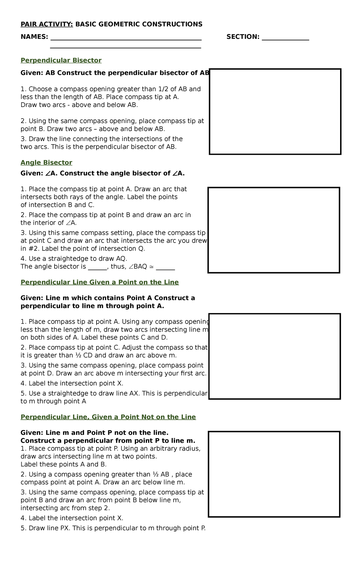 PAIR Activity Basic Geometric Constructions - PAIR ACTIVITY: BASIC GEOMETRIC CONSTRUCTIONS NAMES ...