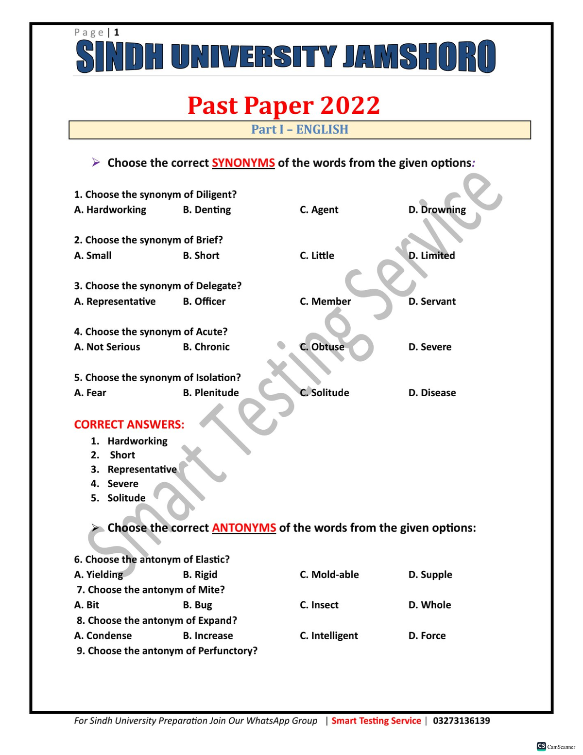 2022 Sindh University Past Paper ( Smart Testing Service ) - Page 1 ...