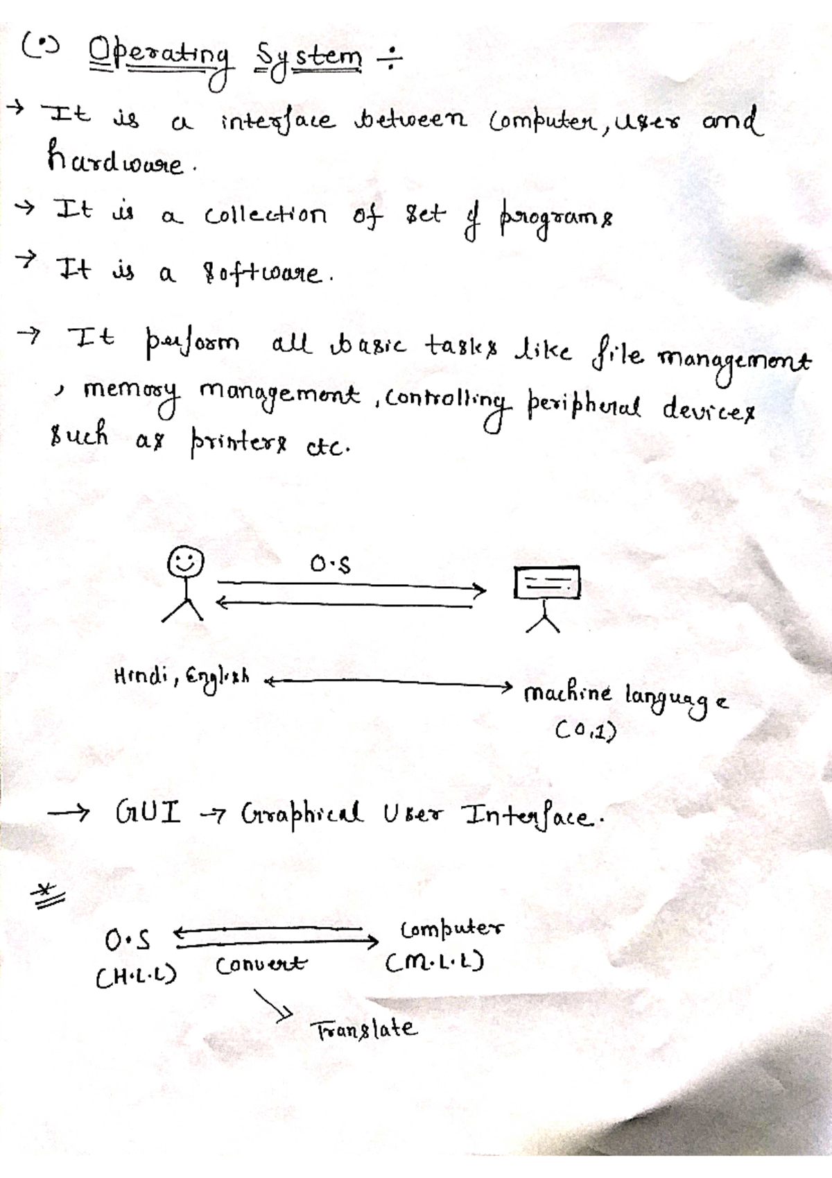 OS Notes - Jsjejeje - (.) Operating System It is a interface between ...