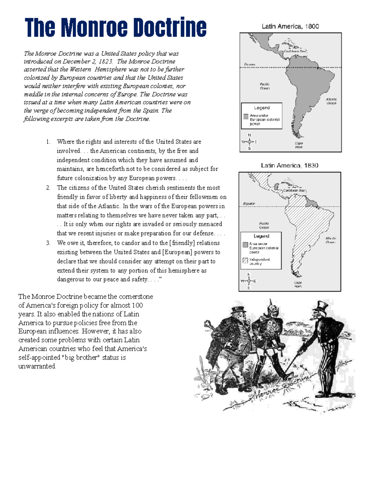 Copy of Monroe Doctrine Primary Source Analysis - The Monroe Doctrine ...