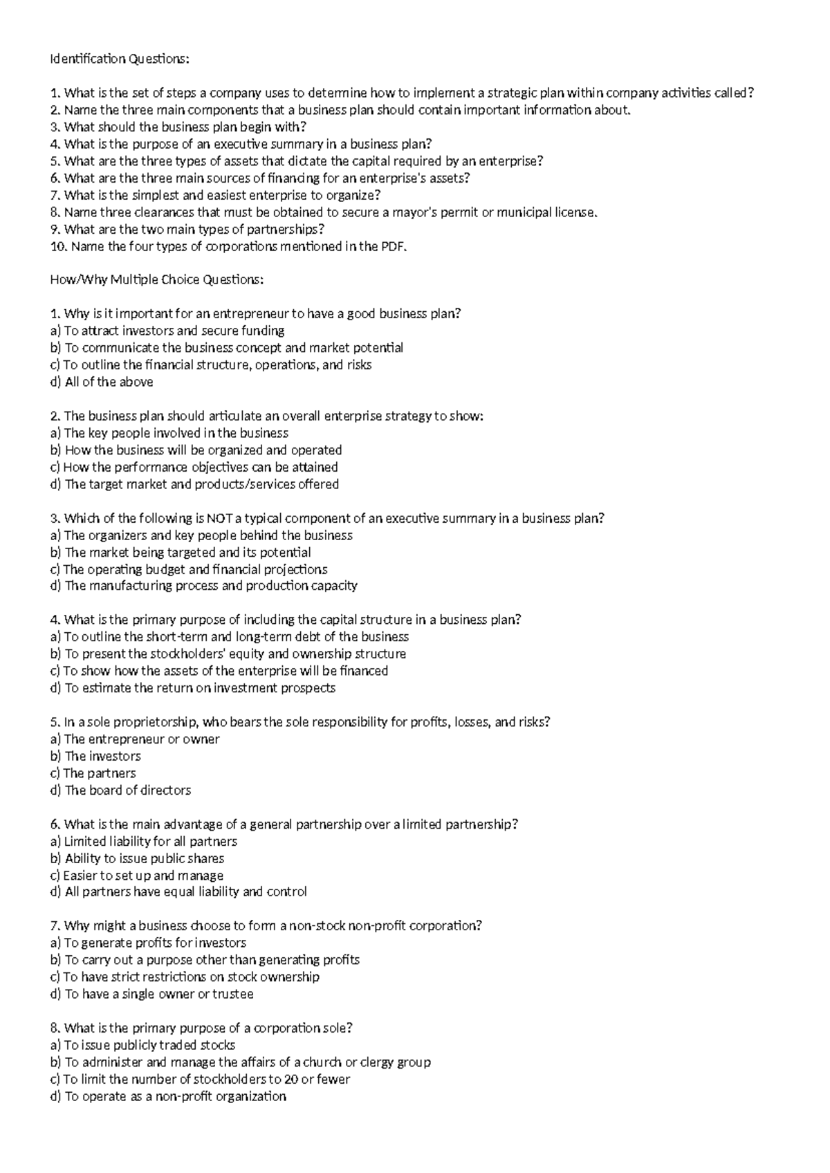 10 identification questions and 10 abcd questions - Identification ...