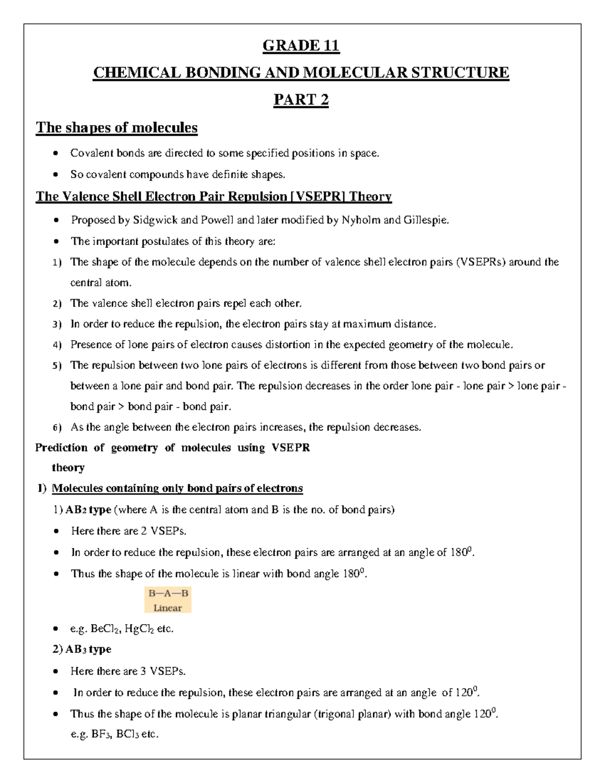 Chemical Bonding PART 2 - GRADE 11 CHEMICAL BONDING AND MOLECULAR ...