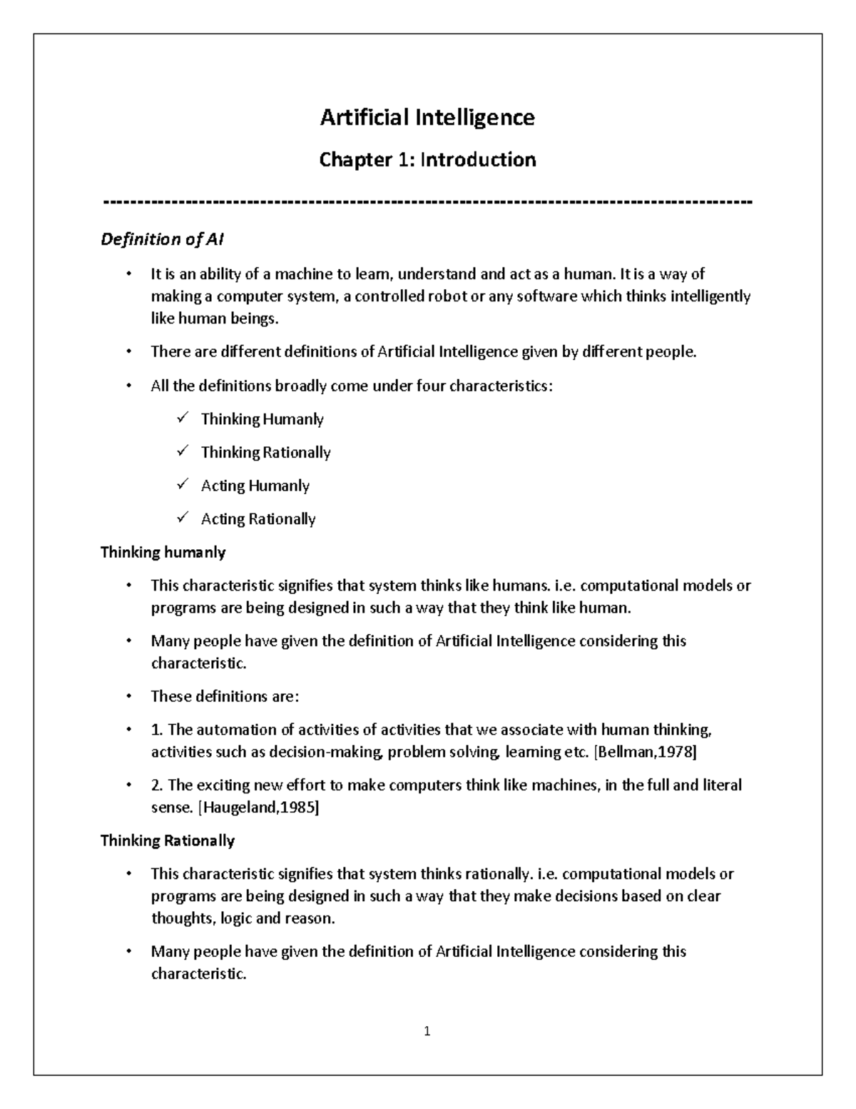 Artificial intelligence Unit 1 Chapter 1 of Artificial intelligence ...