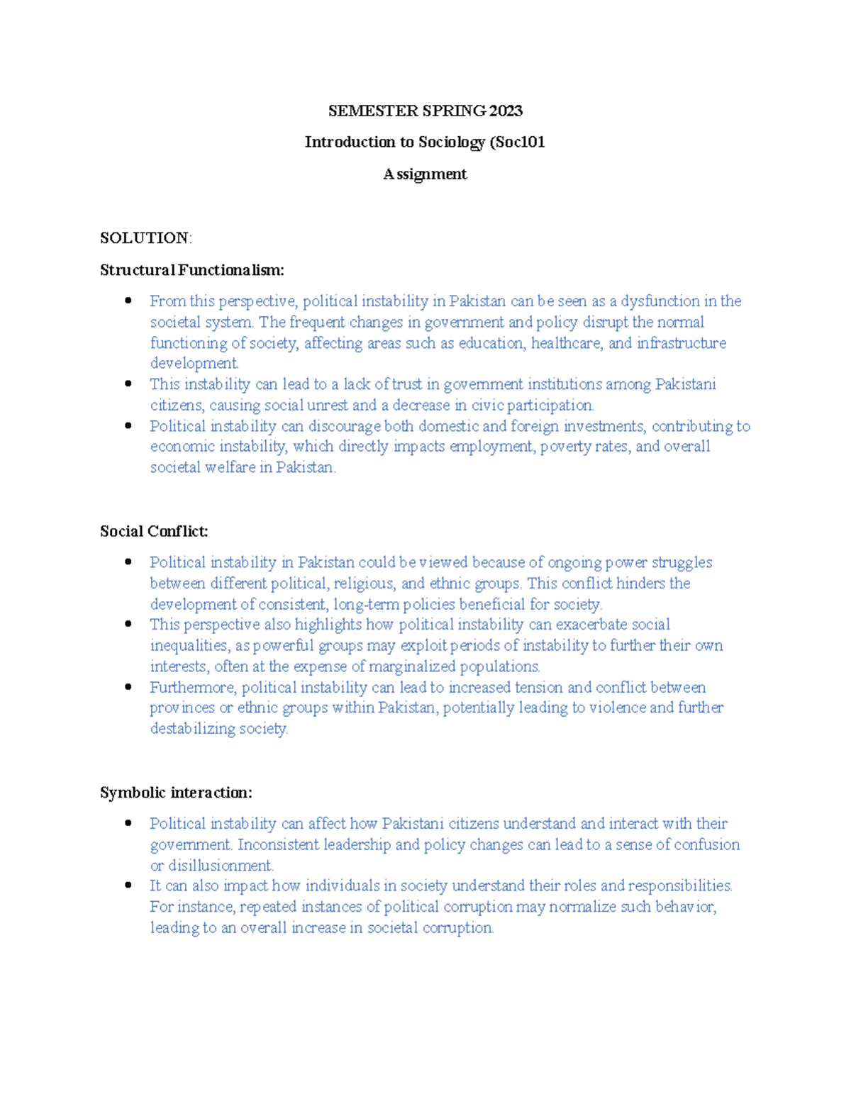 SOC101 - SEMESTER SPRING 2023 Introduction to Sociology (Soc Assignment SOLUTION: Structural ...