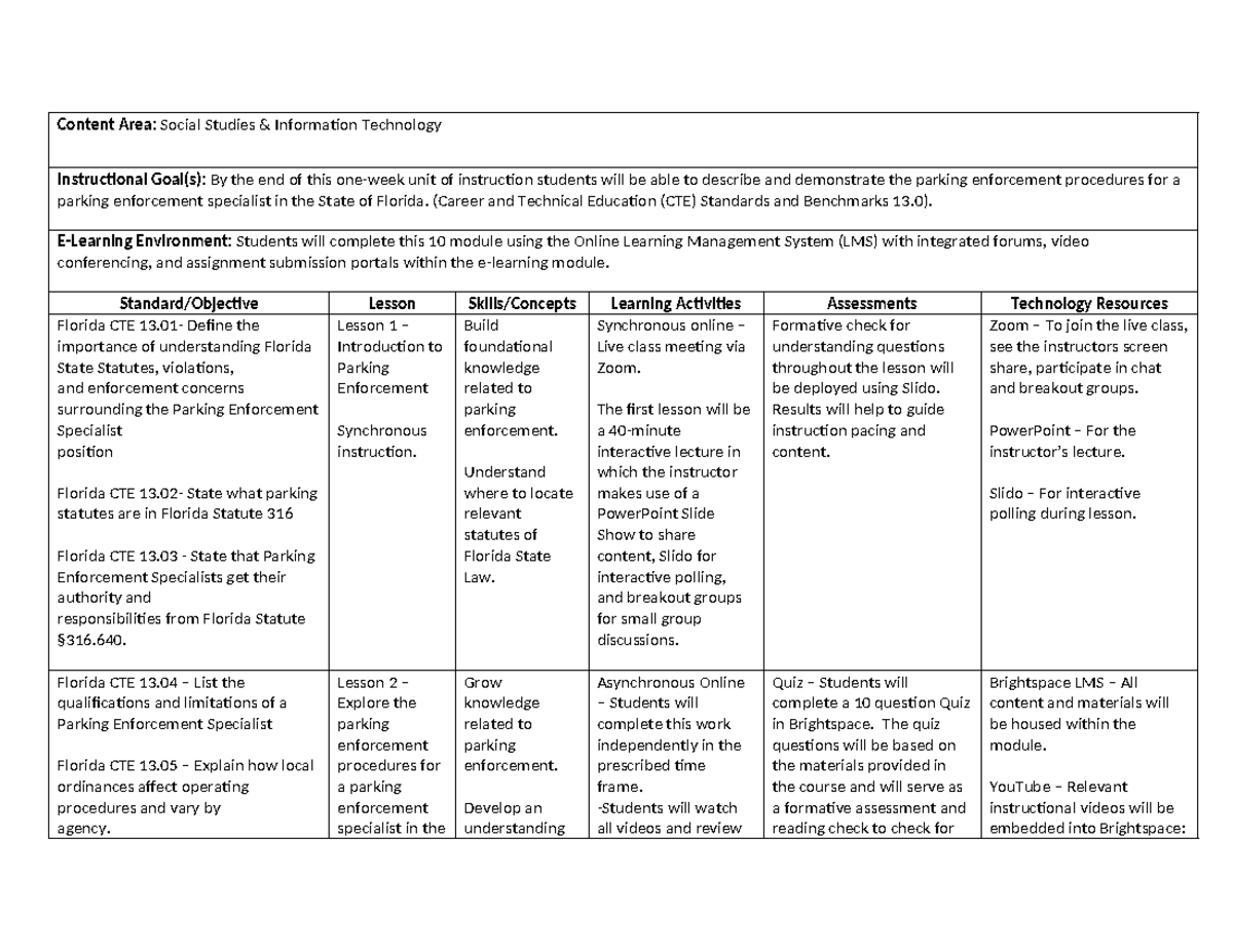 D295 Unit Plan Examplar - Content Area: Social Studies & Information ...