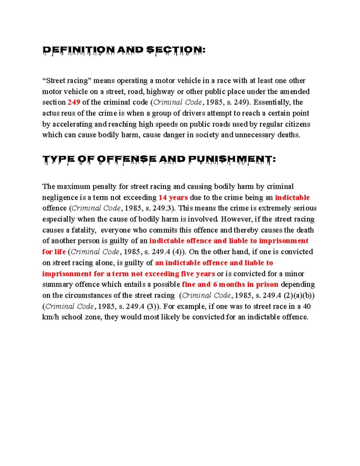 Know the code-Street Racing - Definition and Section: “Street racing ...