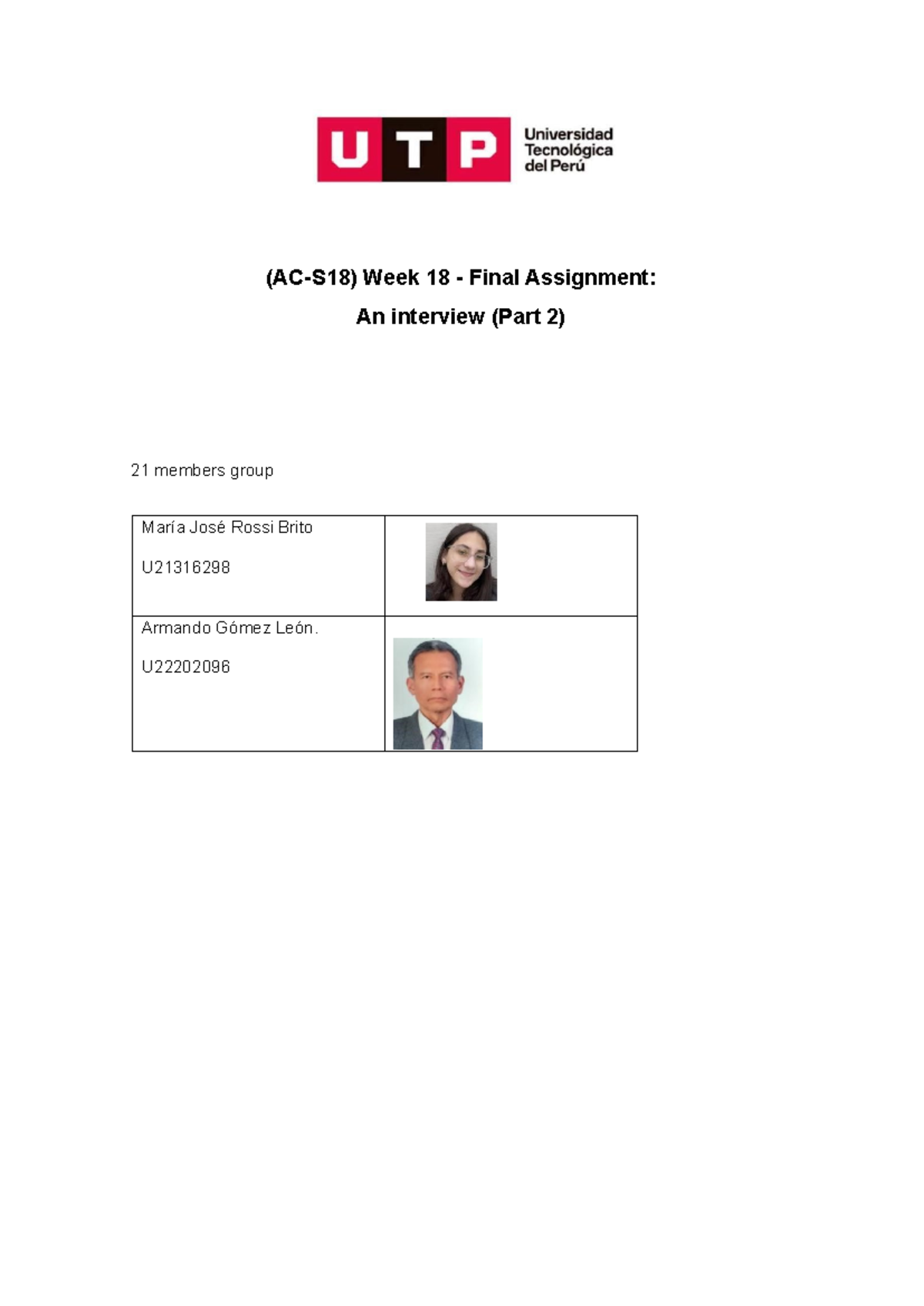 (AC-S18) Week 18 - Final Assignment An interview (Part 2) - Ingles IV - U - Studocu