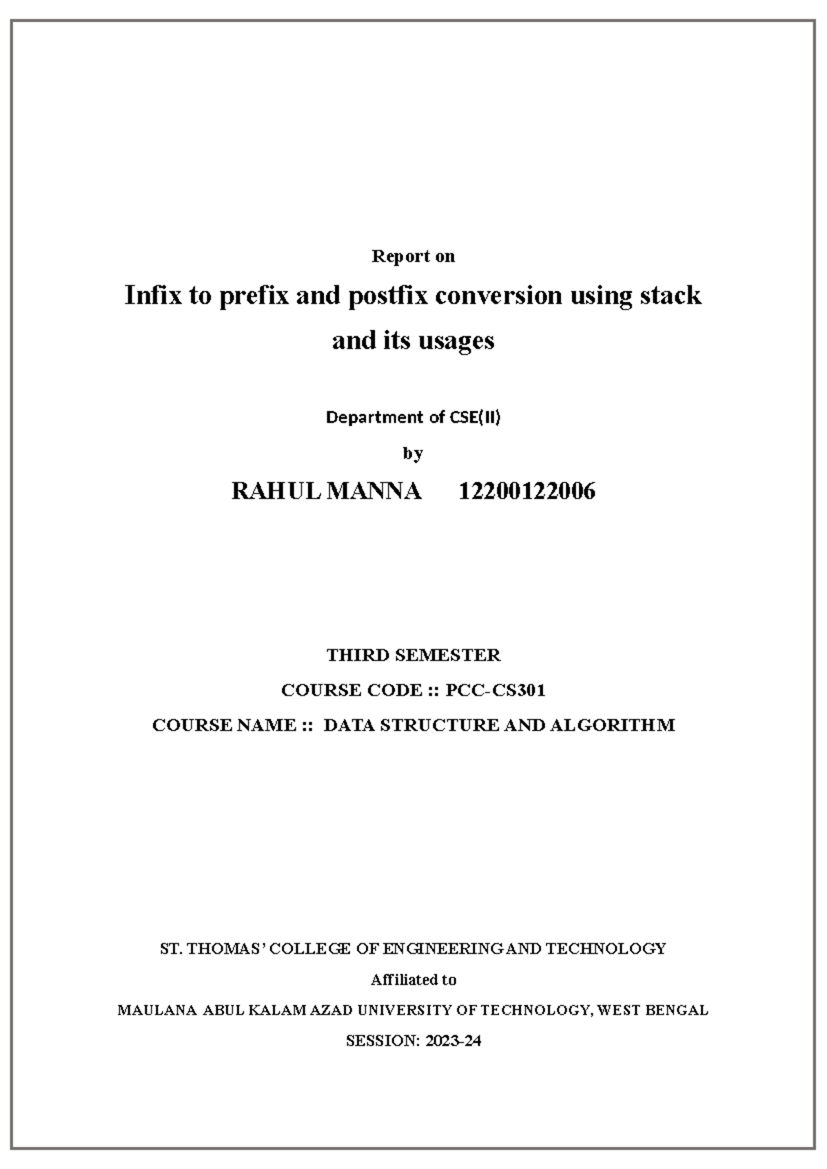 DSA Report - Report on Infix to prefix and postfix conversion using ...