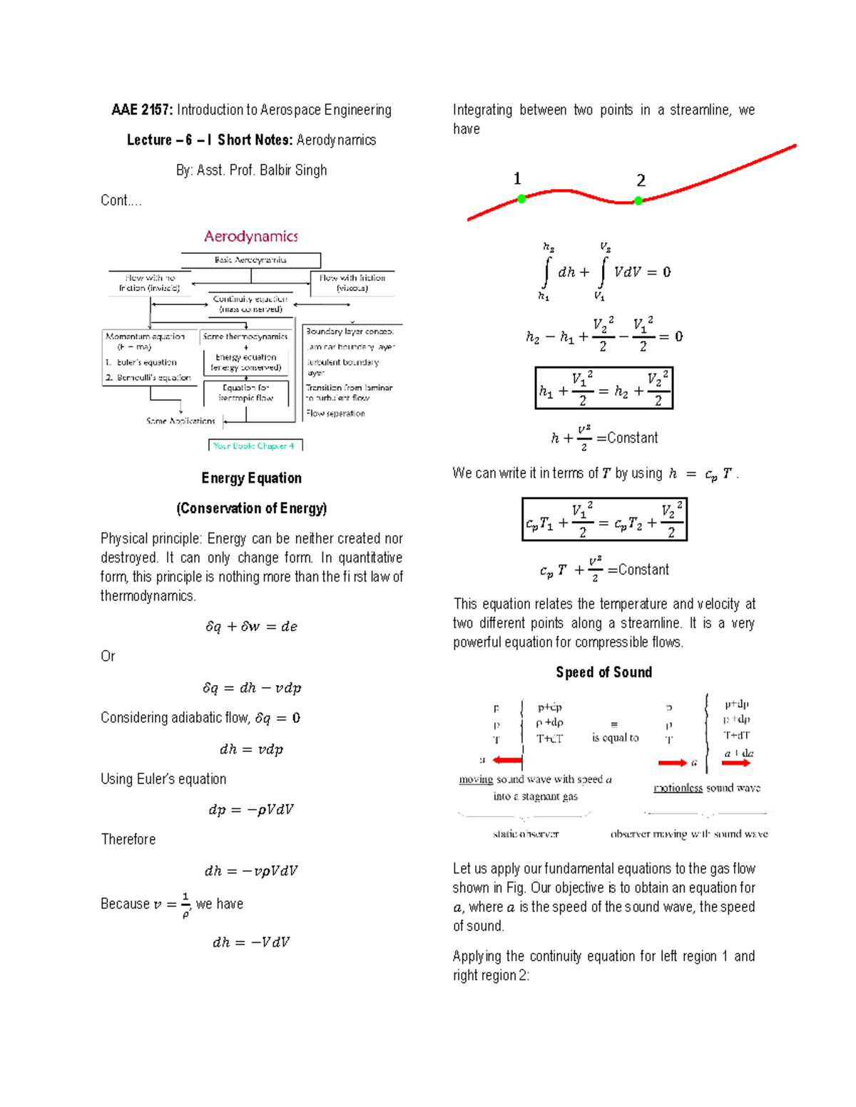 Lecture Notes - Energy Equation, Subsonic Flow, Supersonic Flow - AAE ...