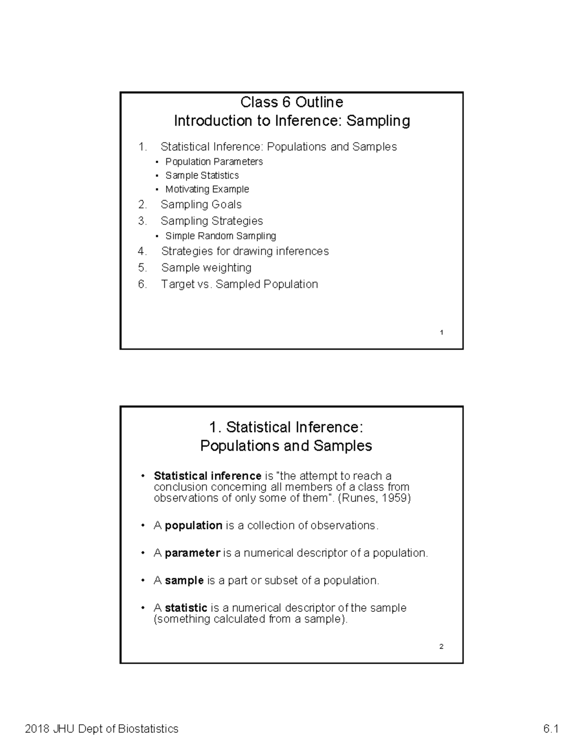 Biostat 621 Class 6 2018 - Class 6 Outline Introduction to Inference ...