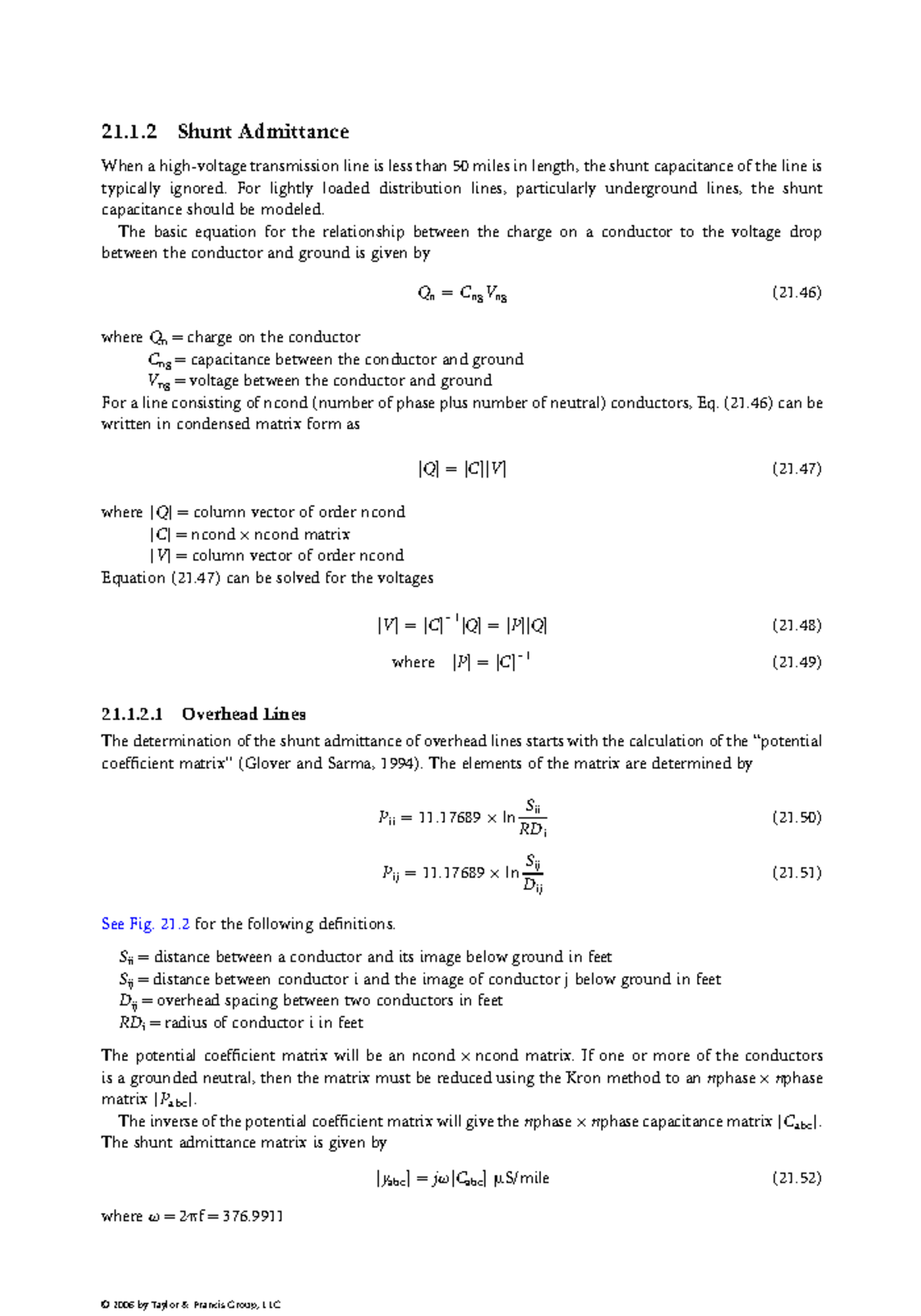 Electric Power Generation 2-54 - 21.1 Shunt Admittance When a high ...