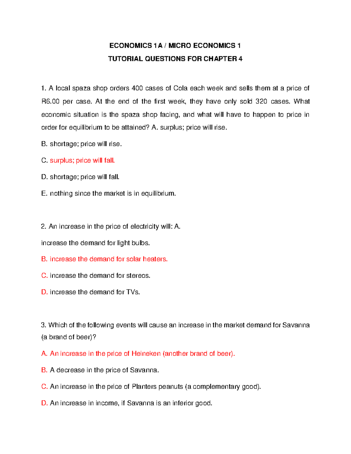 Chapter 4 NOTES - ECONOMICS 1A / MICRO ECONOMICS 1 TUTORIAL QUESTIONS ...