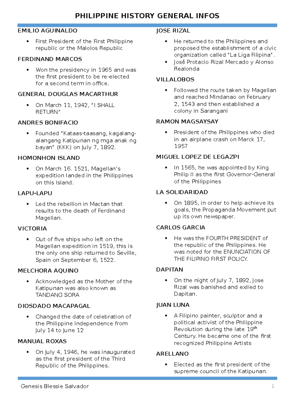 Phistory- Genkno - Philippine history notes - EMILIO AGUINALDO First ...