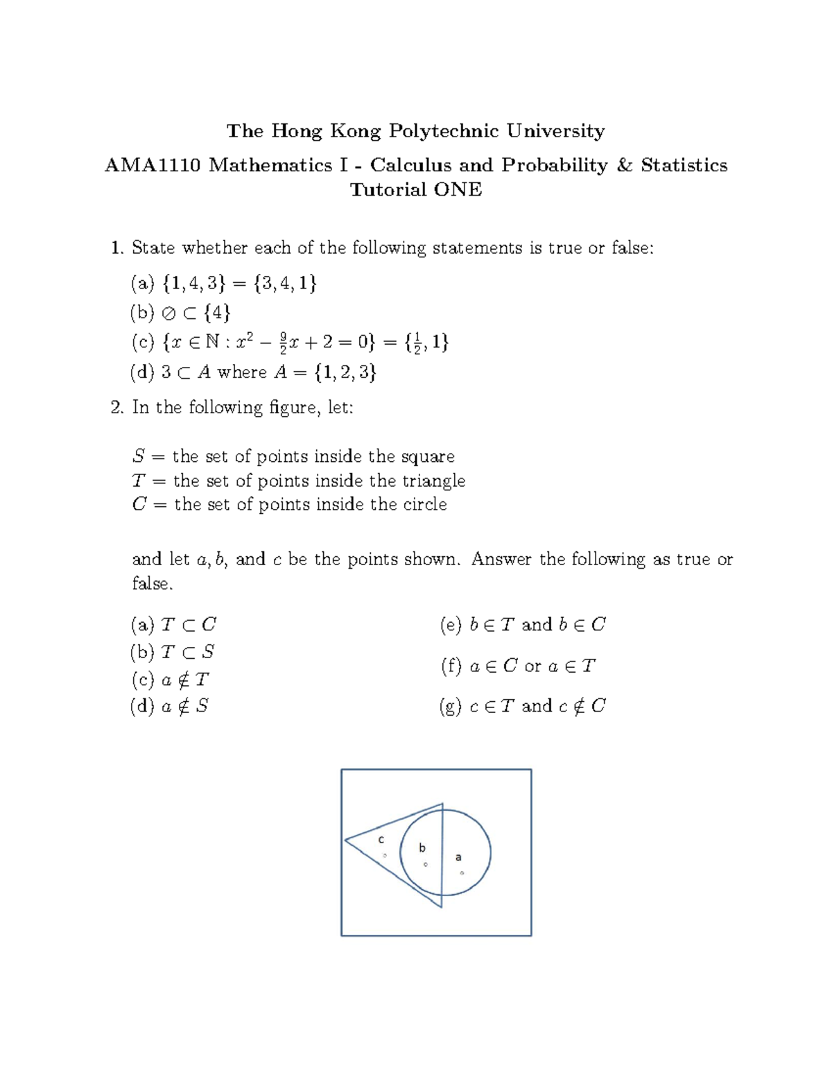 Tut 1 - Solutions of Exercise - The Hong Kong Polytechnic University AMA1110 Mathematics I ...