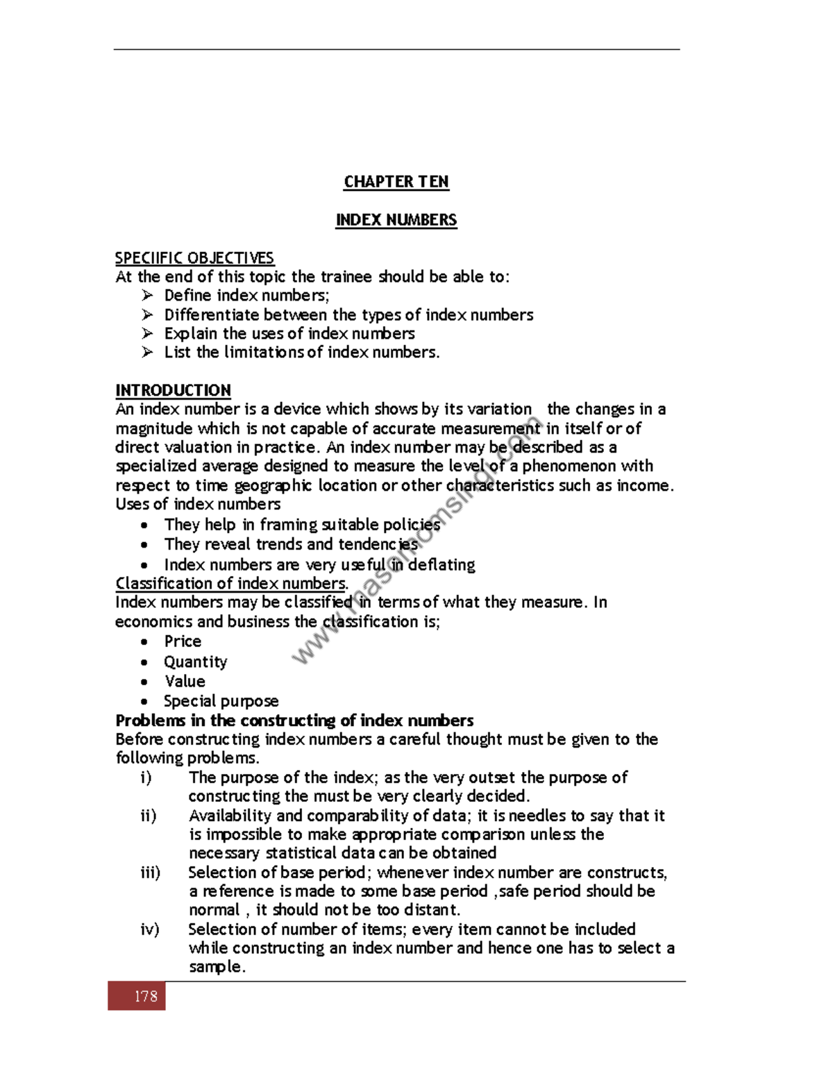 Index- Numbers - ict notes - CHAPTER TEN INDEX NUMBERS SPECIIFIC ...
