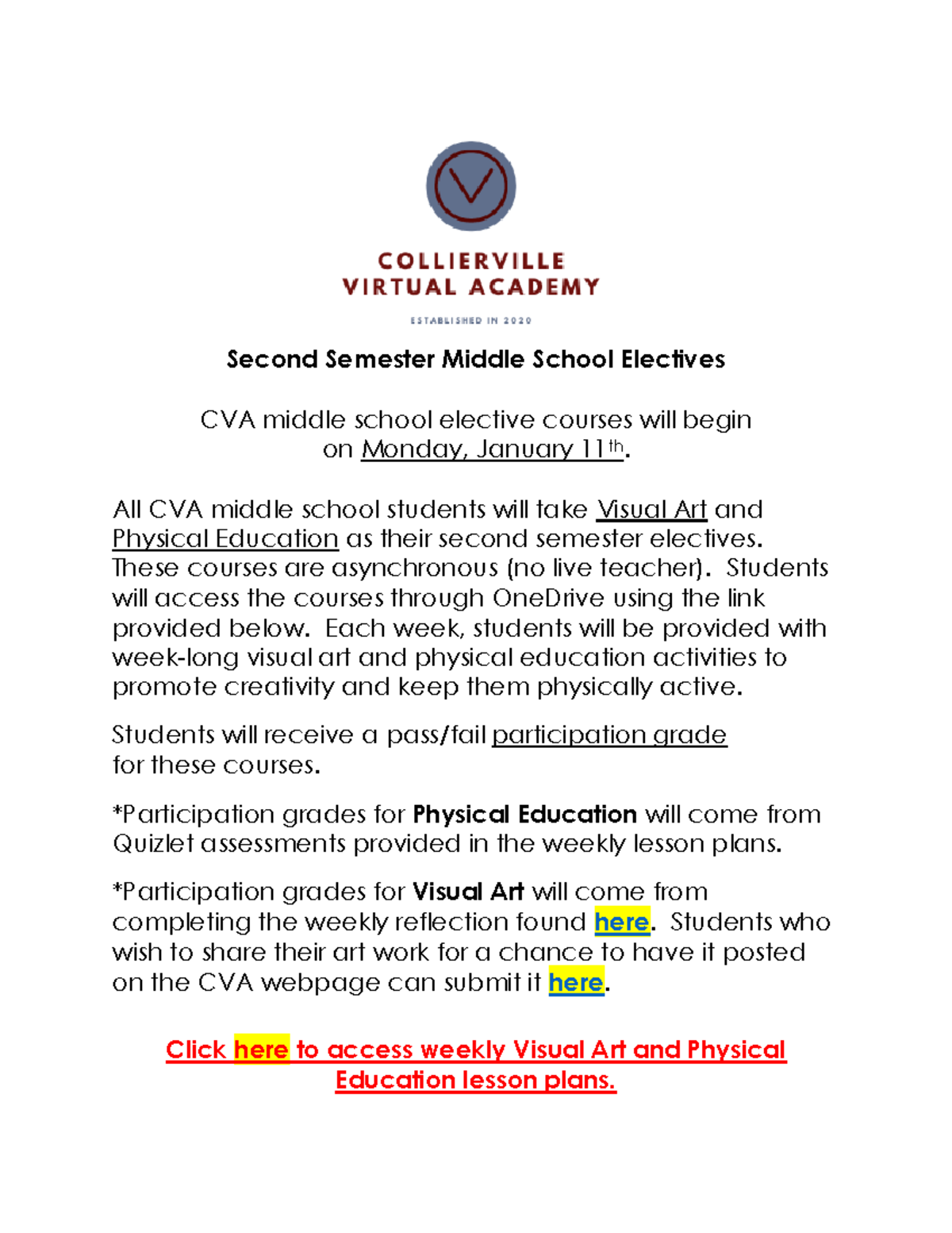 Instructions for CVA S2 MS Electives - Second Semester Middle School ...