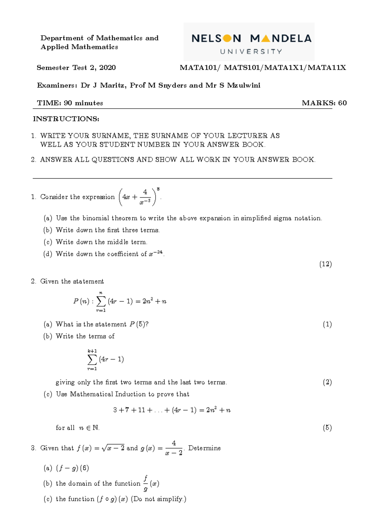 Test 2 - Semester module - Department of Mathematics and Applied ...