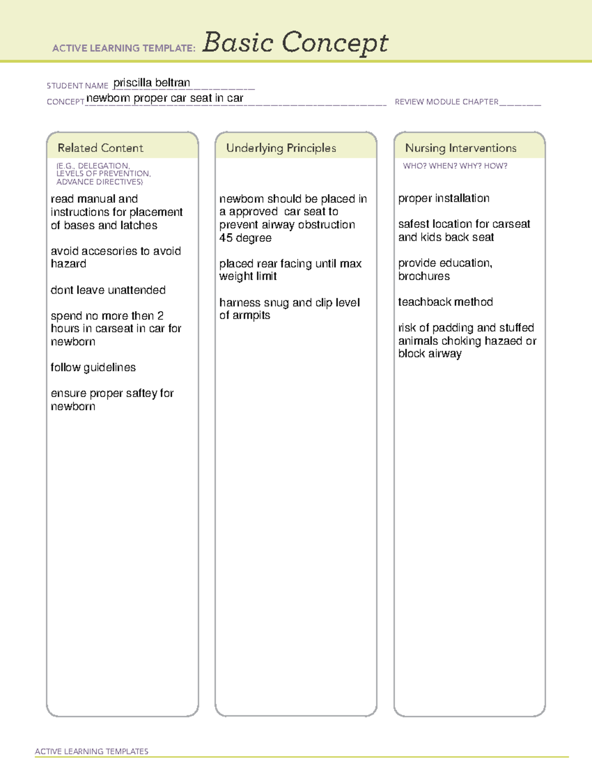 Basic concept car seat - newborn saftey - ACTIVE LEARNING TEMPLATES ...